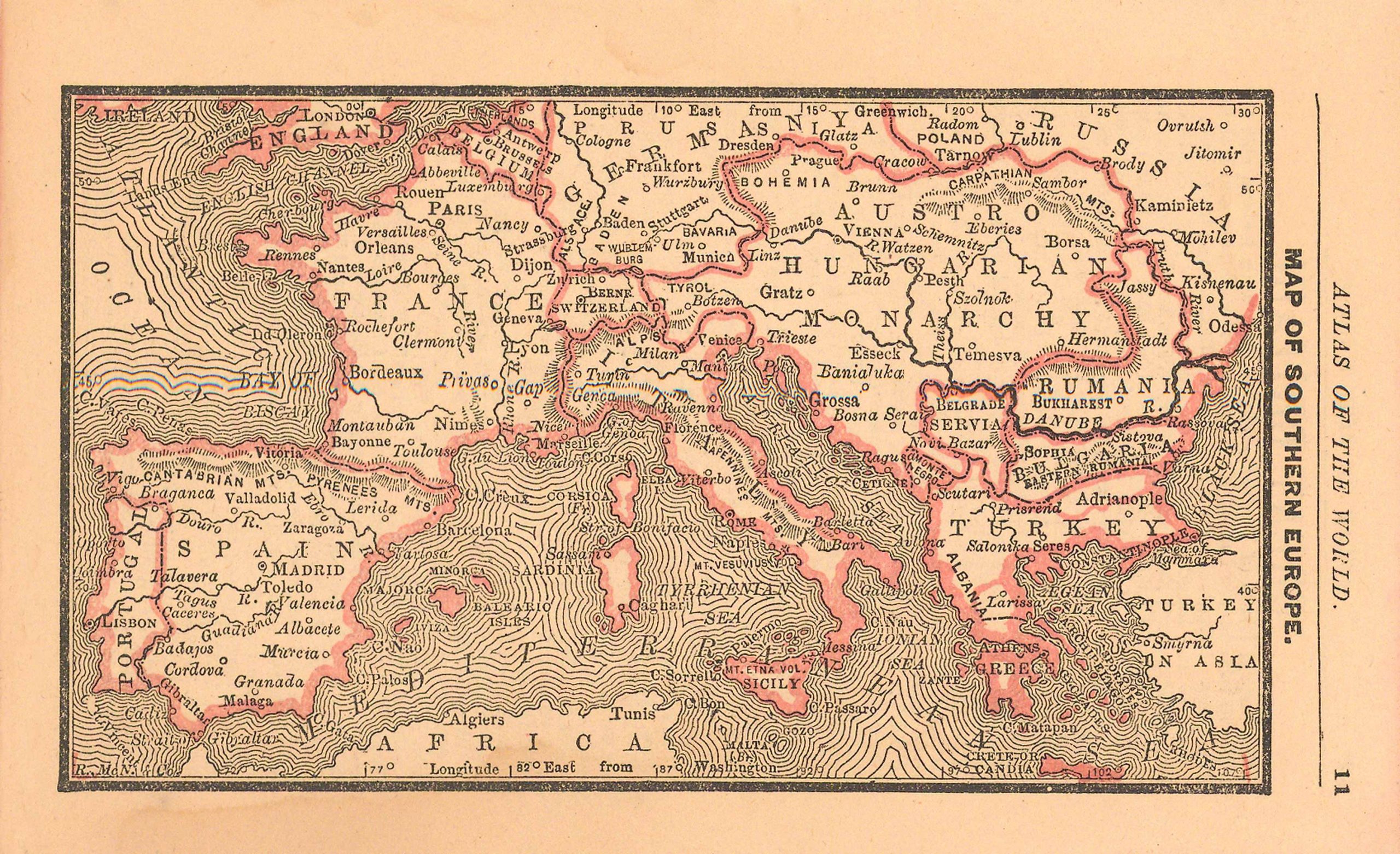 Map of Southern Europe - Art Source International