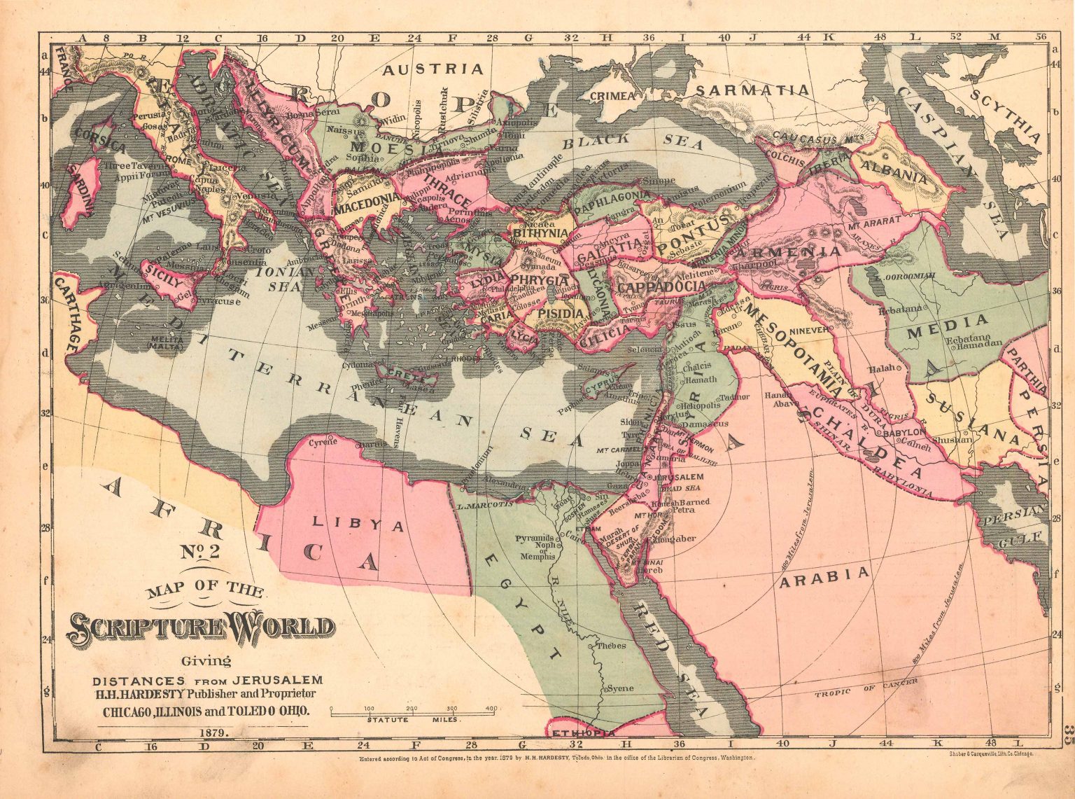 Map of the Scripture World Giving Distances From Jerusalem - Art Source ...