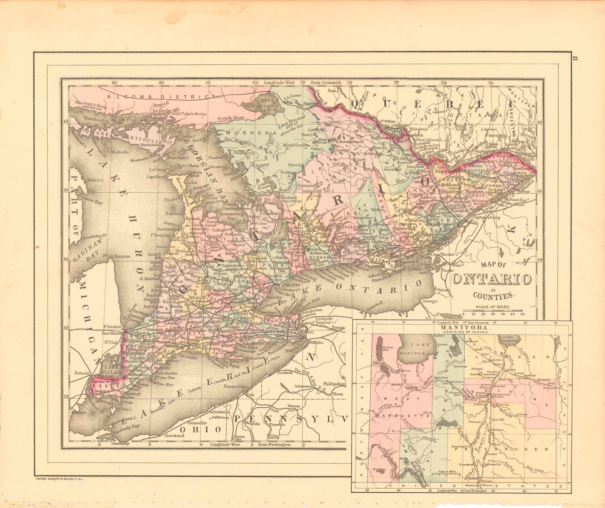 Map of Ontario in Counties - Art Source International