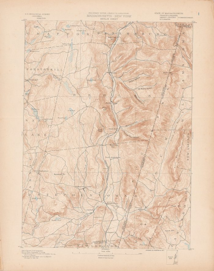 Topographic Map of Massachusetts- New York - Berlin Sheet - Art Source ...
