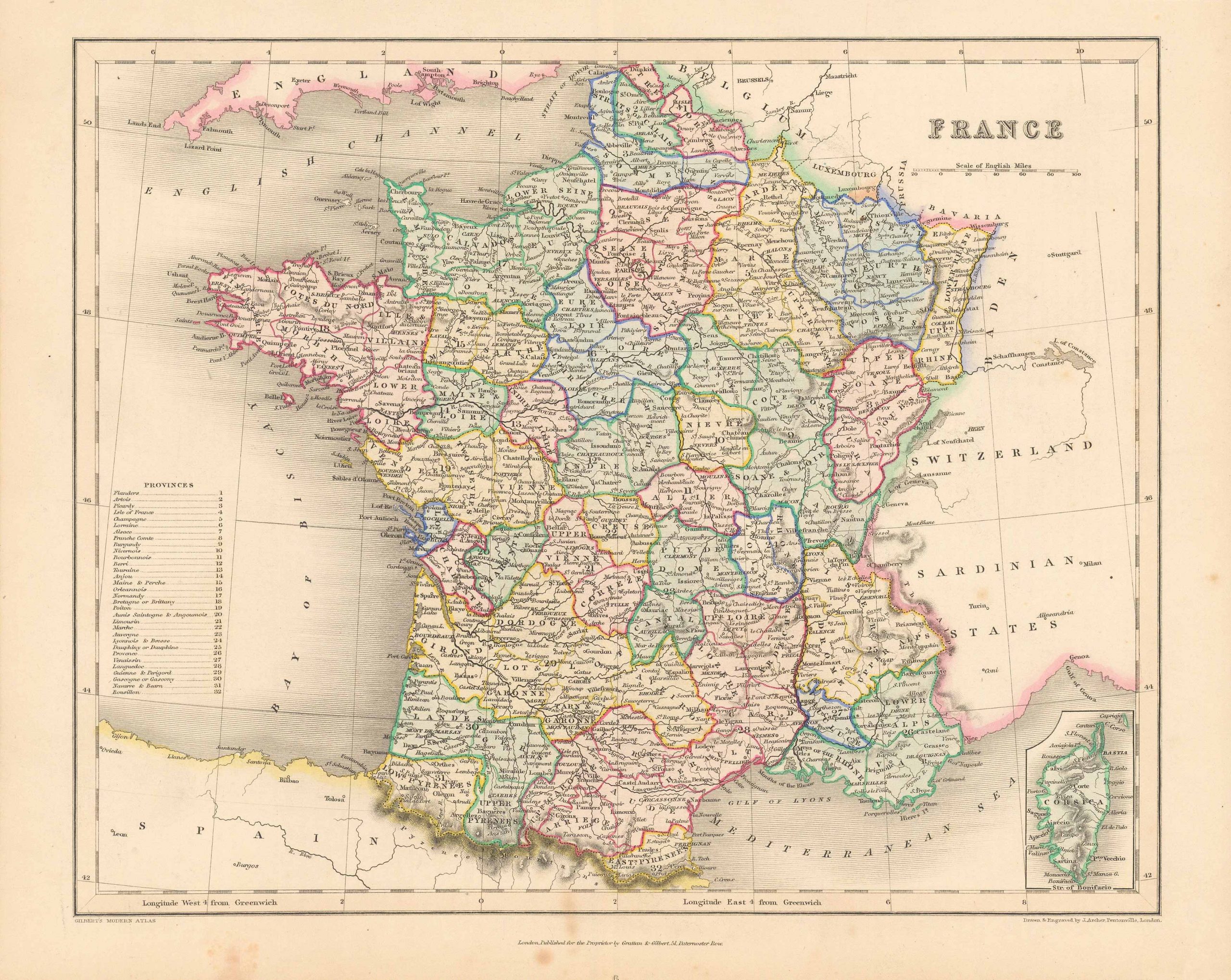Gilbert's 1840 Map of France - Art Source International