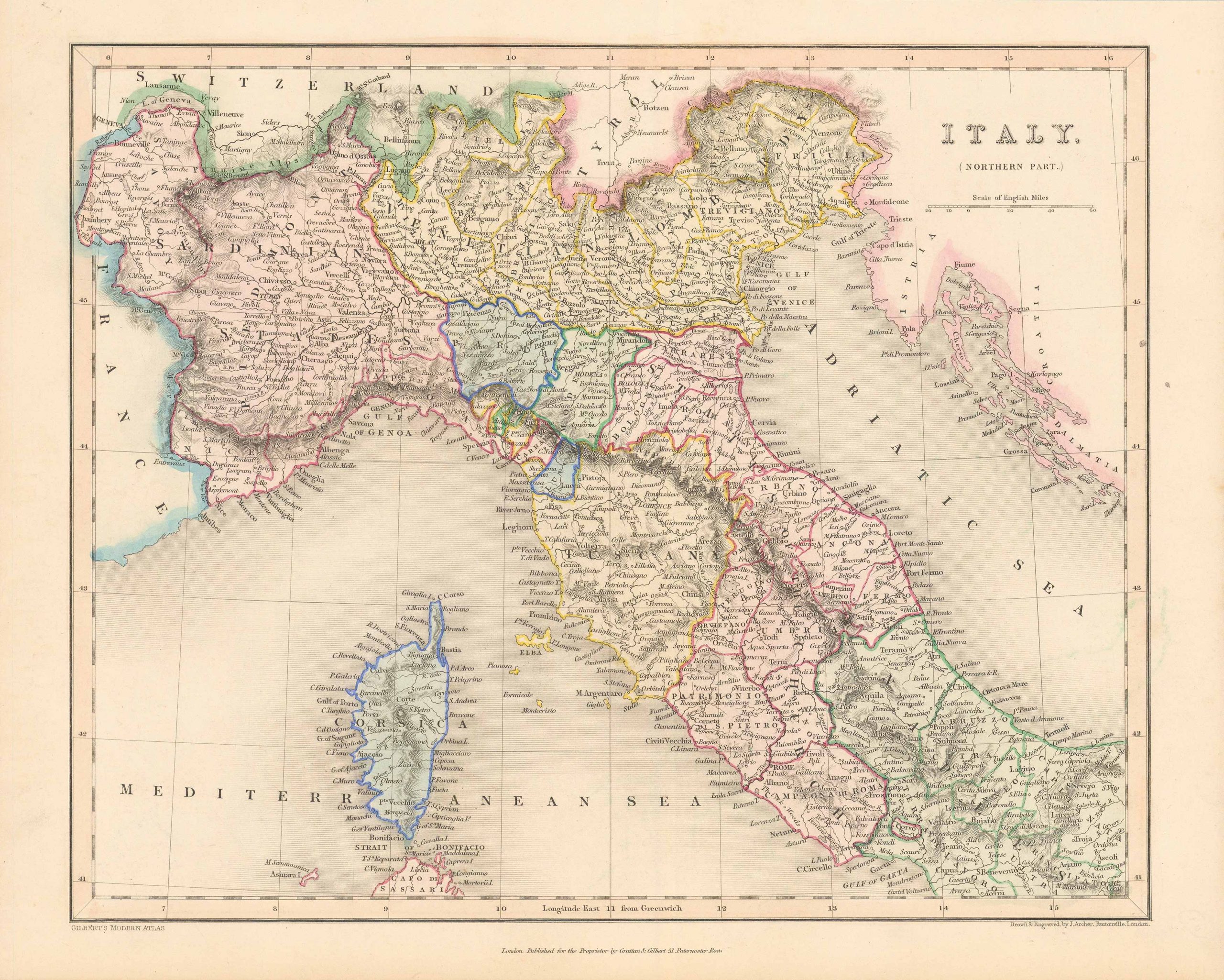 Gilbert's 1840 Map of Italy (Northern Part) - Art Source International