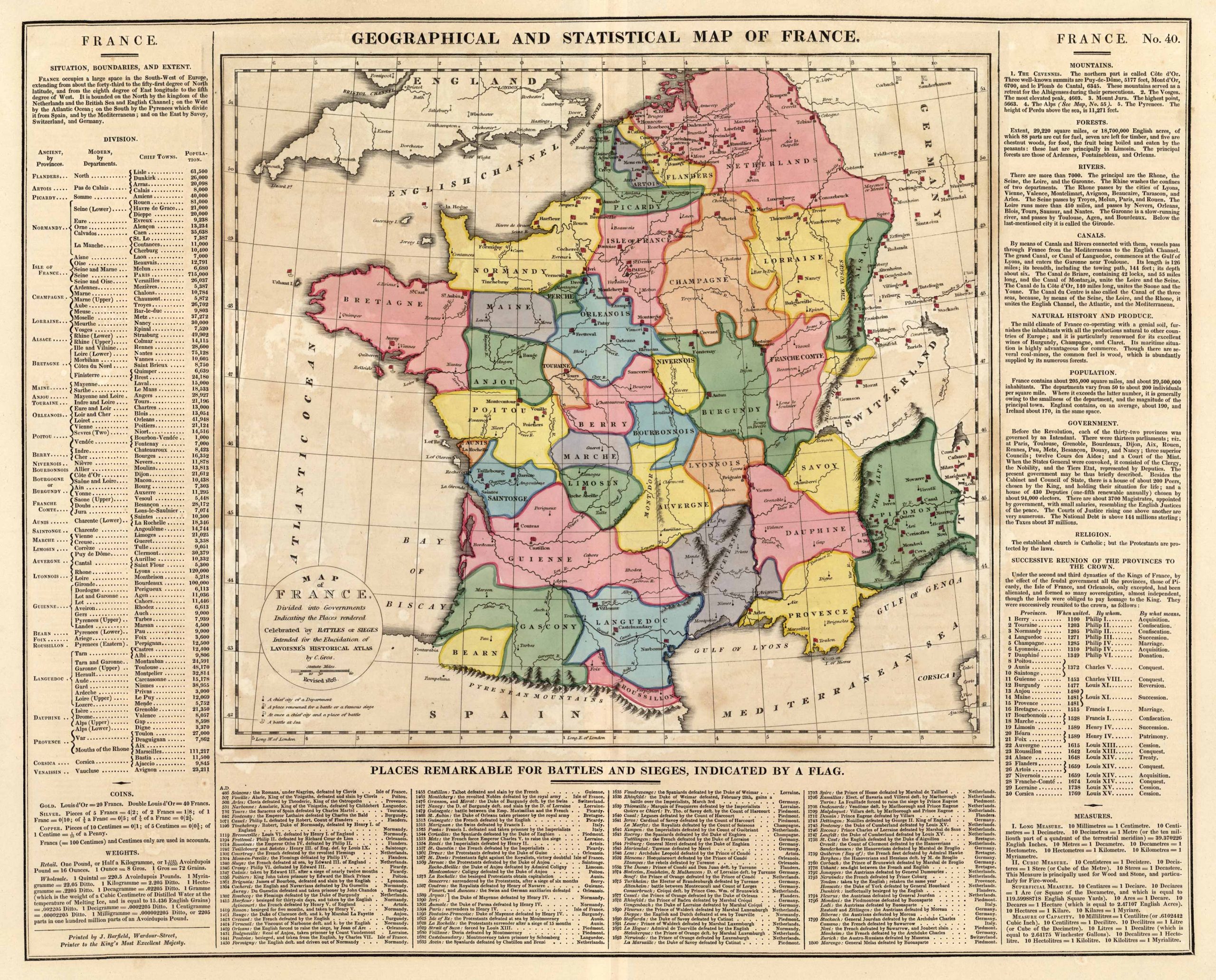 Geographical and Statistical Map of France - Art Source International