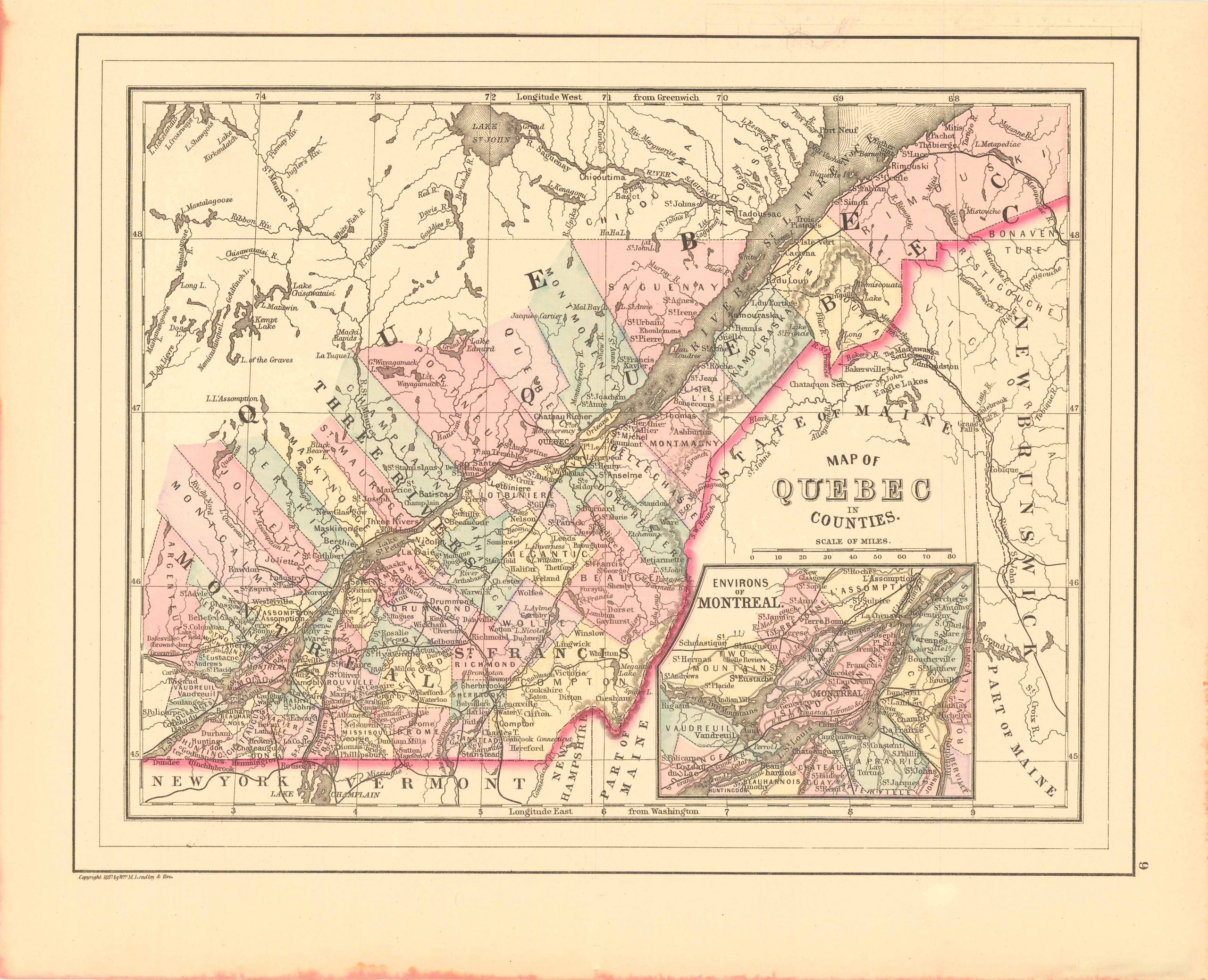 Map of Quebec in Counties - Art Source International
