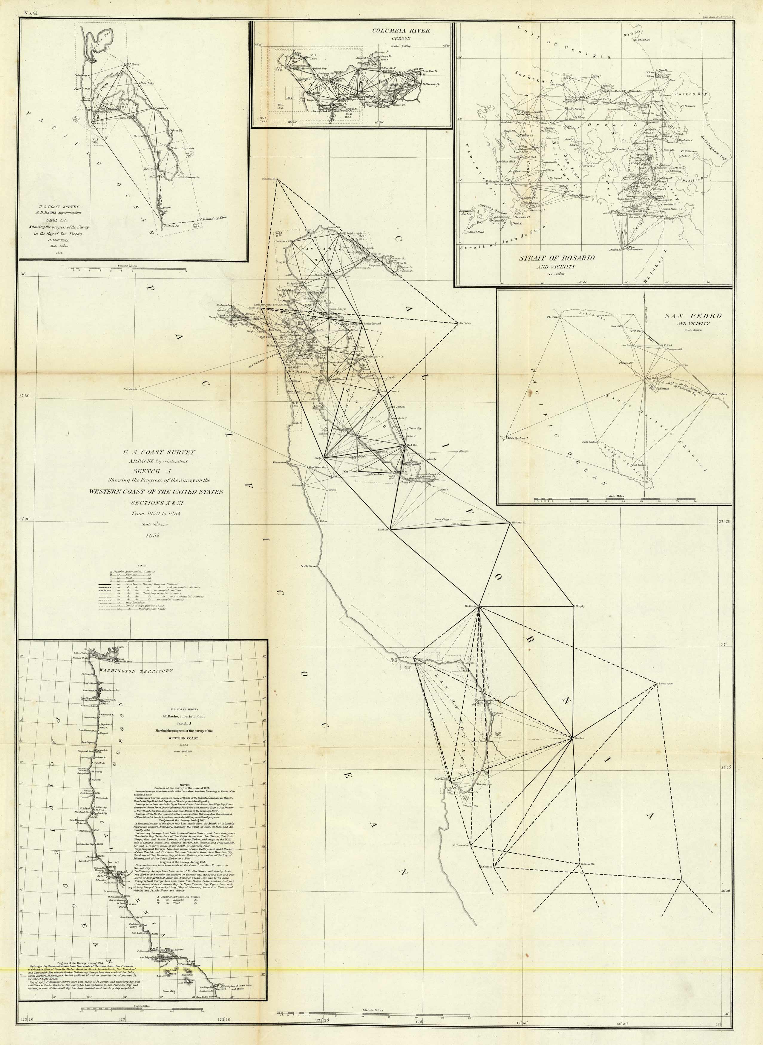 Antique Coastal Survey- Triangulation of the Western Coast of the ...