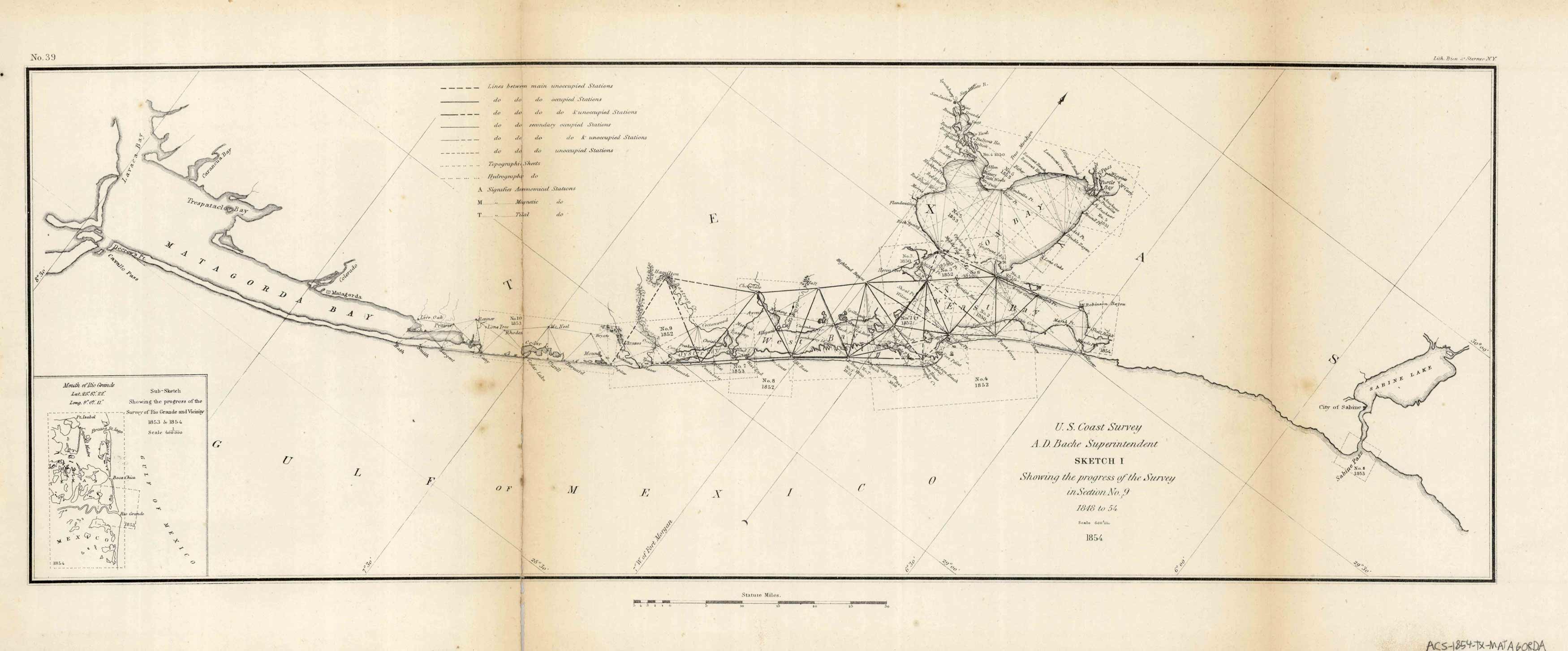 Antique Coastal Survey- Matagorda Bay to Sabine Lake - Art Source ...