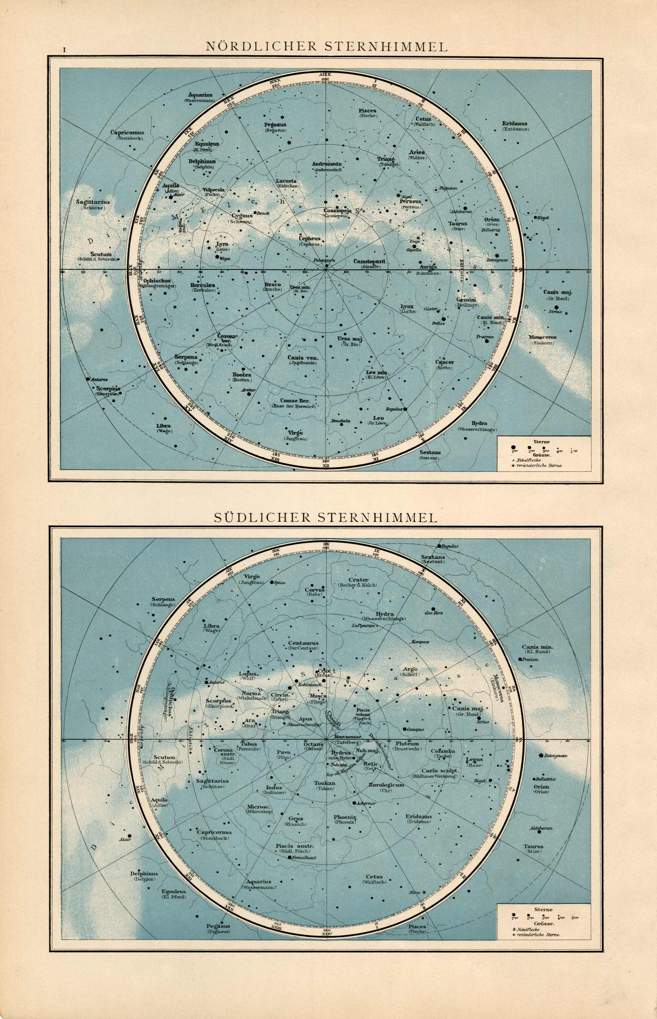 Noerdlicher Sternhimmel / Suedlicher Sternhimmel (Northern and Southern ...