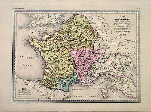 Carte des Gaules Divisee en Provinces Romaines (Chart of France Divided ...