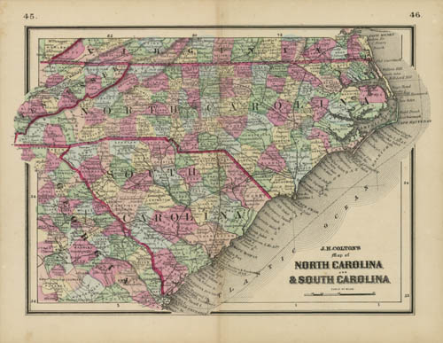 Map of North Carolina and South Carolina - Art Source International