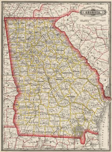 Railroad and County Map of Georgia - Art Source International