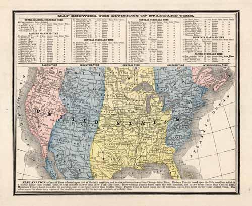 Map Showing the Divisions of Standard Time (US) - Art Source International