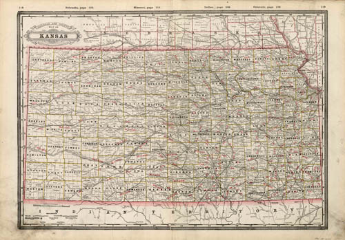 Railroad and County Map of Kansas - Art Source International