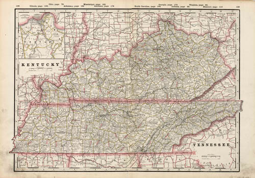 Railroad & County Map of Kentucky and Tennessee - Art Source International