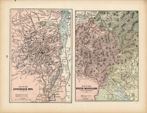 Map of the Adirondack and White Mountains (New Hampshire) - Art Source ...