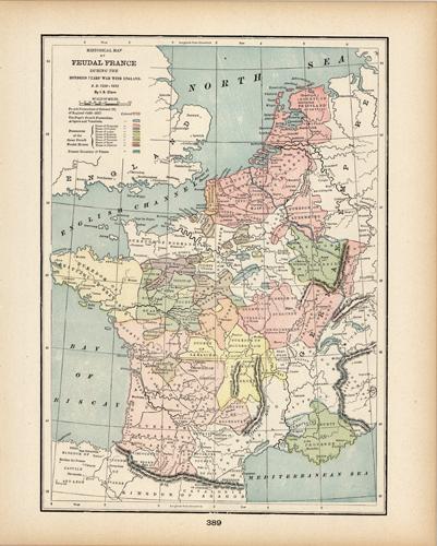Historical Map of Feudal France during the Hundred Years War with ...