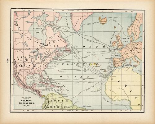 Map Showing the Routes of Voyages and Discoveries 861-1685 - Art Source ...