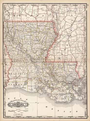 Railroad and County Map of Louisiana - Art Source International