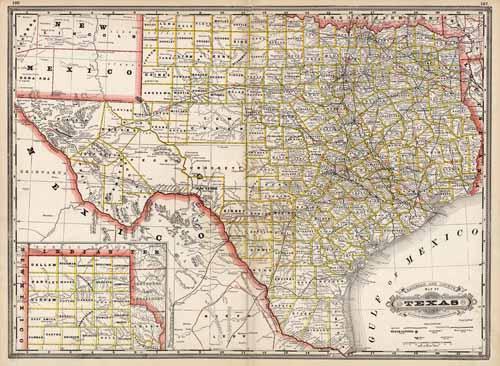 Railroad and County Map of Texas - Art Source International