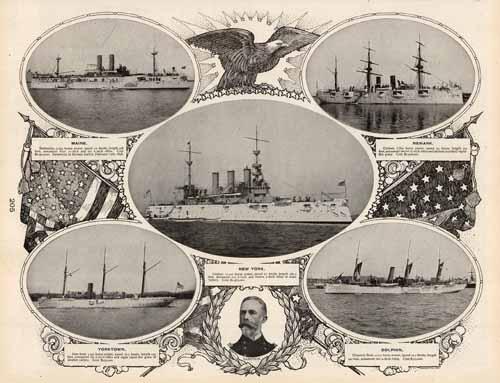 Maine Battleship. Newark Cruiser. New York Cruiser. Yorktown Gun-boat ...