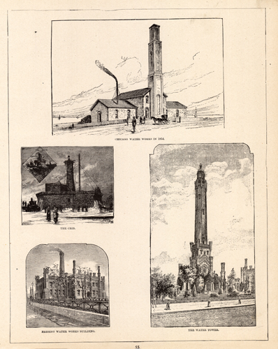 Chicago Water Works in 1854; the Crib; Present Water Works Building ...