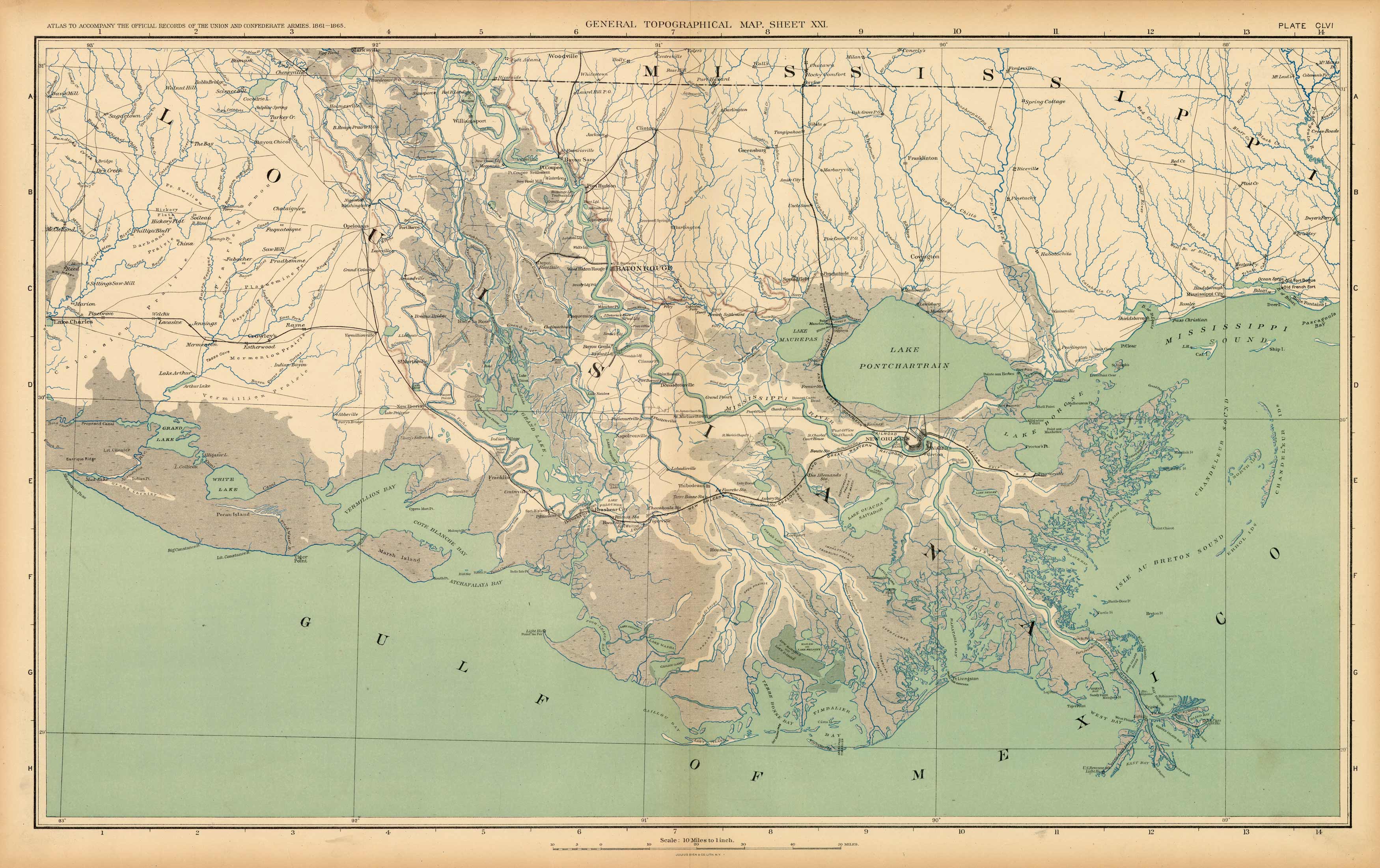 Civil War Atlas: Plate 156; Parts of Louisiana and Mississippi - Art ...