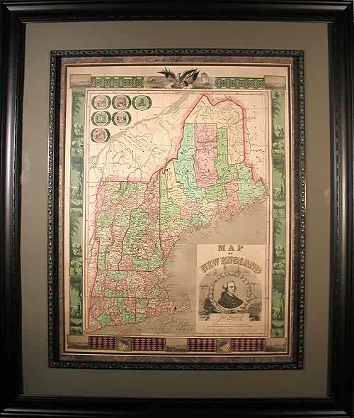 FRAMED Map of New England - Art Source International
