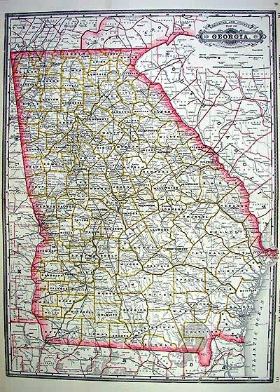 Railroad and County Map of Georgia - Art Source International
