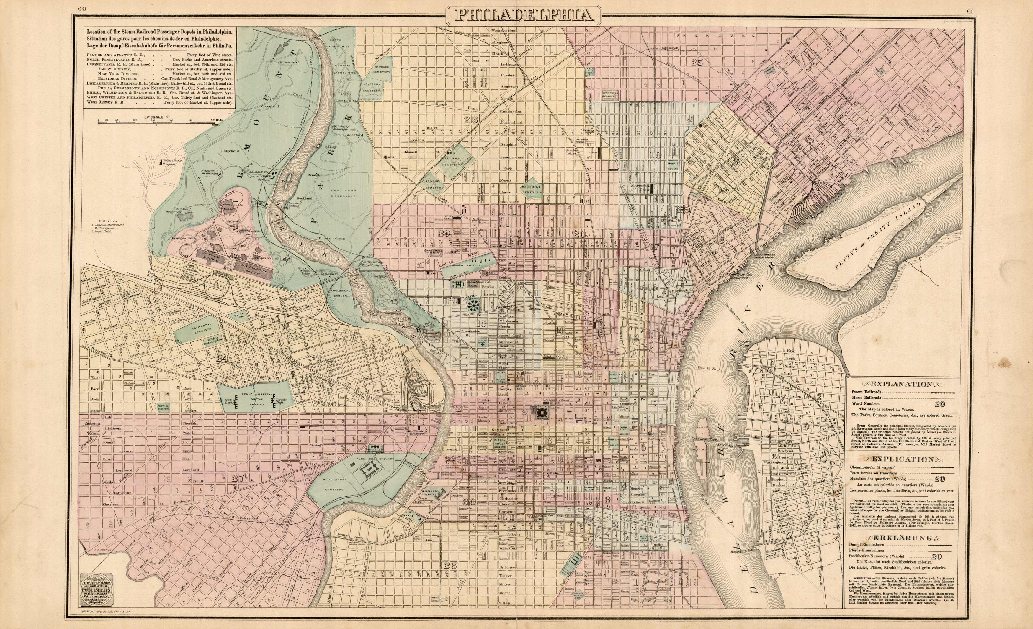 Gray's 1876 Map of Philadelphia - Art Source International