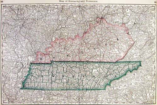 Map of Kentucky and Tennessee - Art Source International