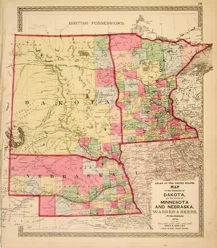 Map of Dakota, Minnesota, and Nebraska - Art Source International
