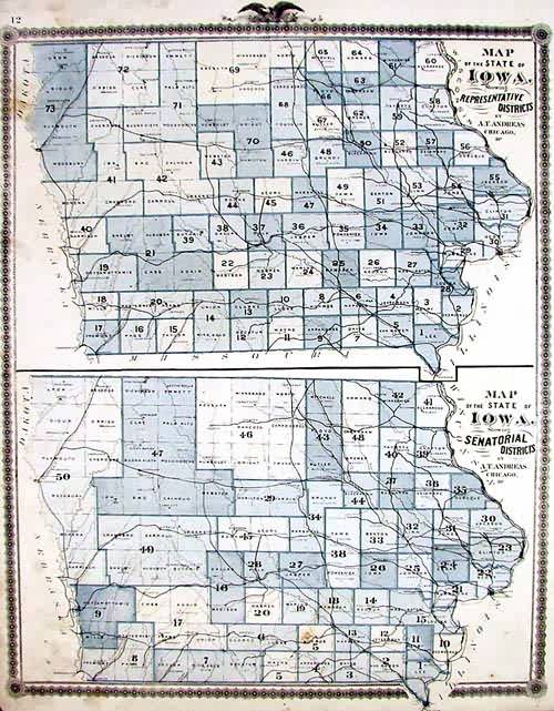 Map of the State of Iowa showing Representative Districts and ...