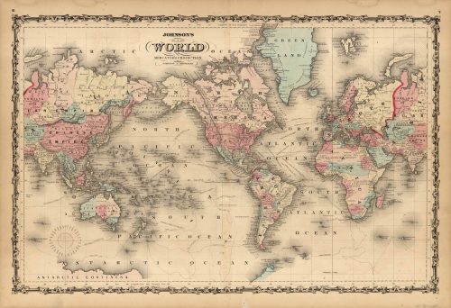 Johnson's Map of the World on Mercator's Projection - Art Source ...