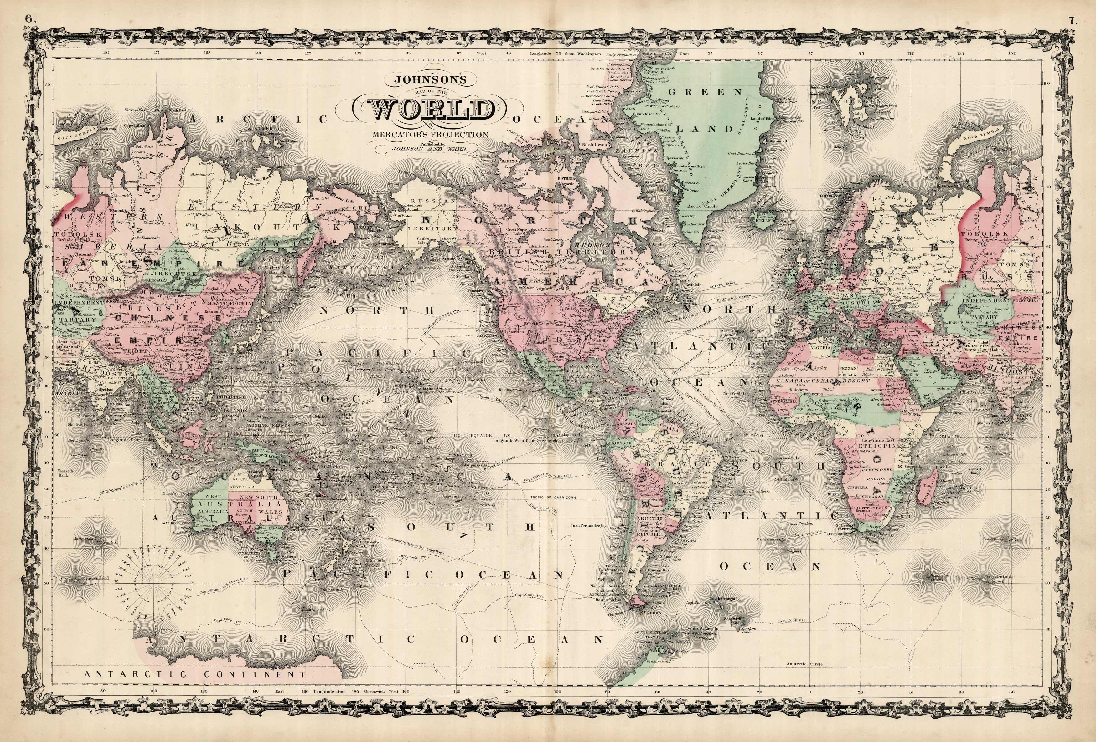 Johnsons Map of the World on Mercator's Projection' - Art Source ...