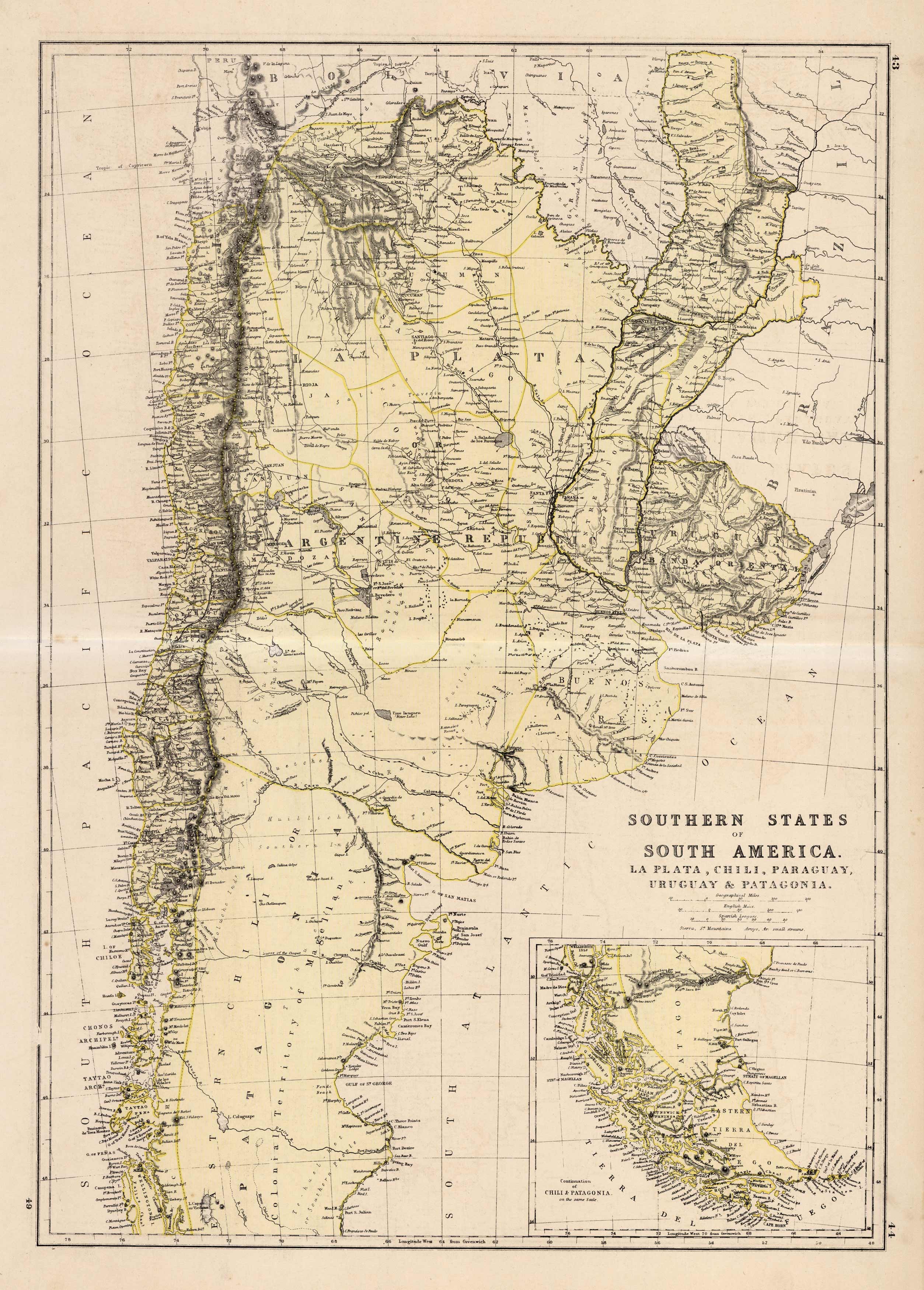 Southern States of South America. La Plata, Chili, Paraguay, Uruguay ...