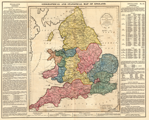 Geographical and Statistical Map of England - Art Source International