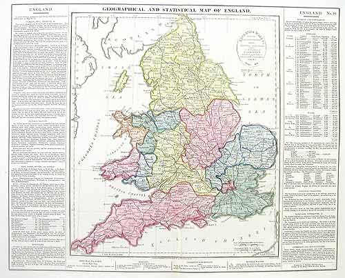 Geographical, and Statistical Map of England - Art Source International