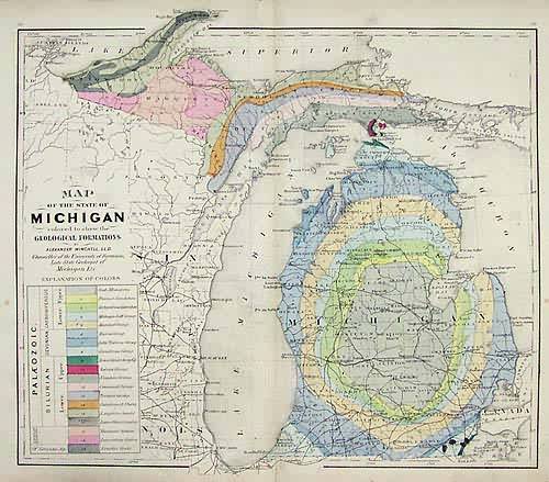 Map of the State of Michigan colored to show the Geological Formations ...