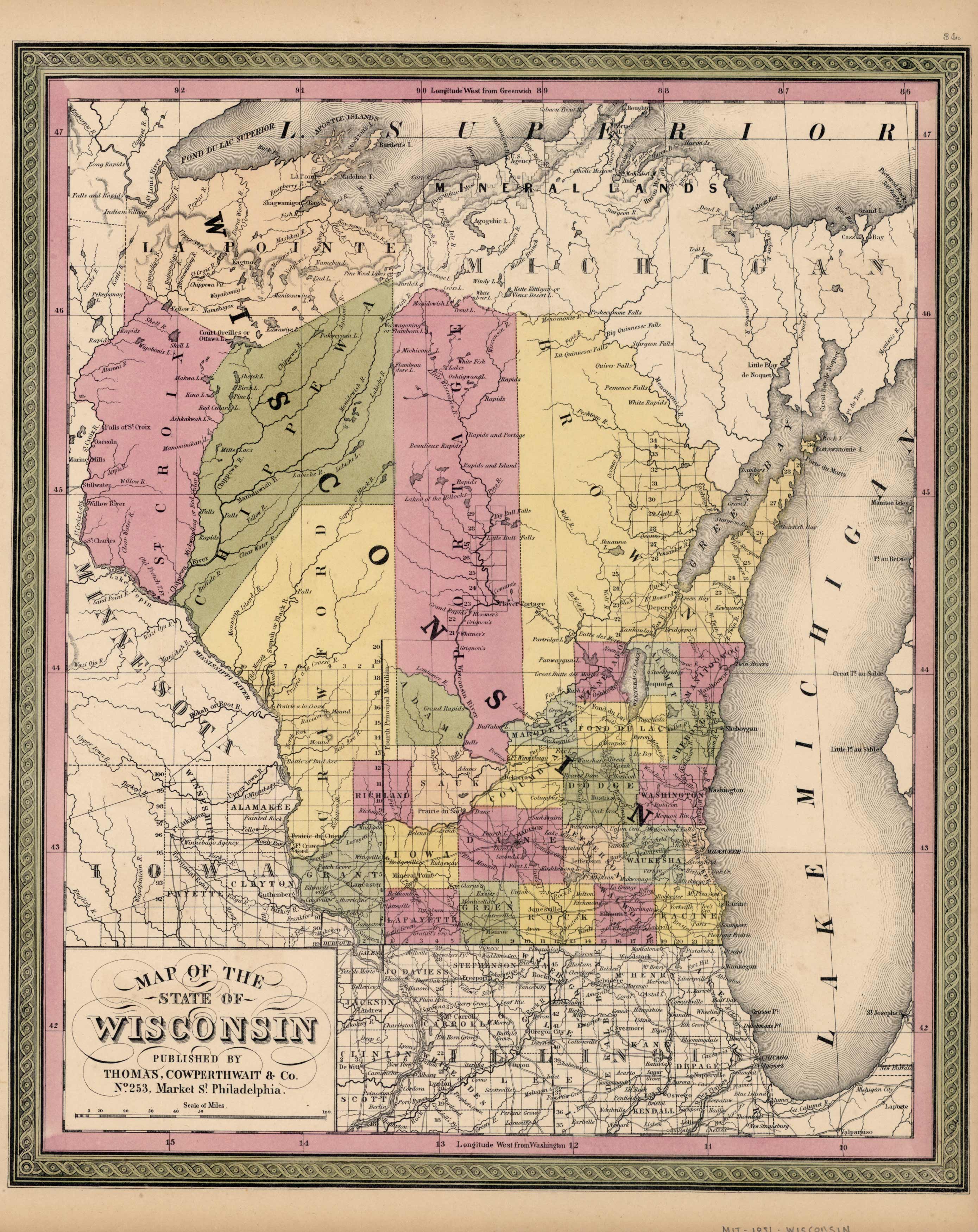 Map of the State of Wisconsin - Art Source International