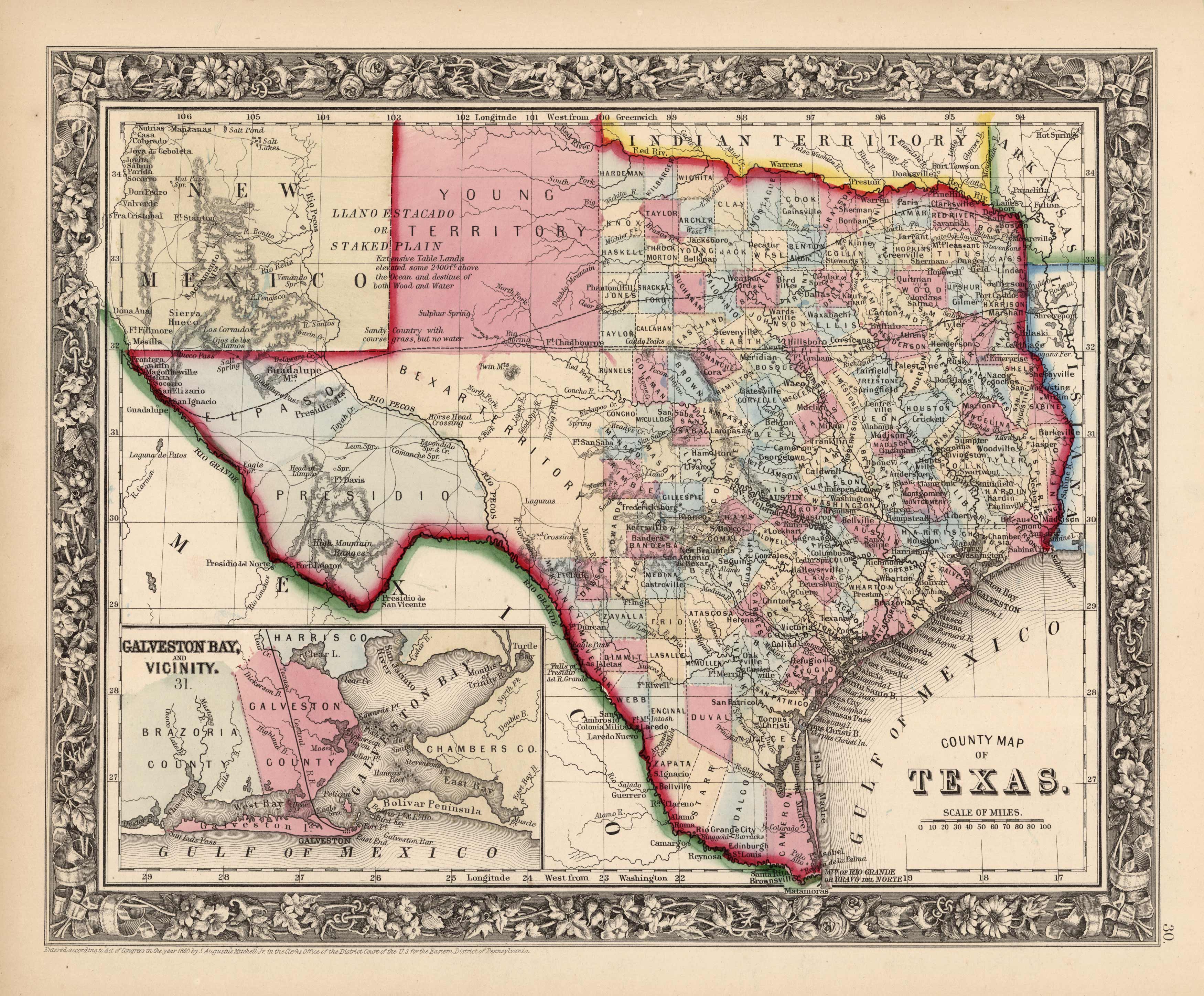 County Map of Texas - Art Source International