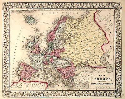 Map of Europe, Showing its Government Political Divisions - Art Source ...