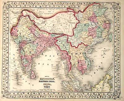 Map of Hindostan, Farther India, China, and Tibet - Art Source ...