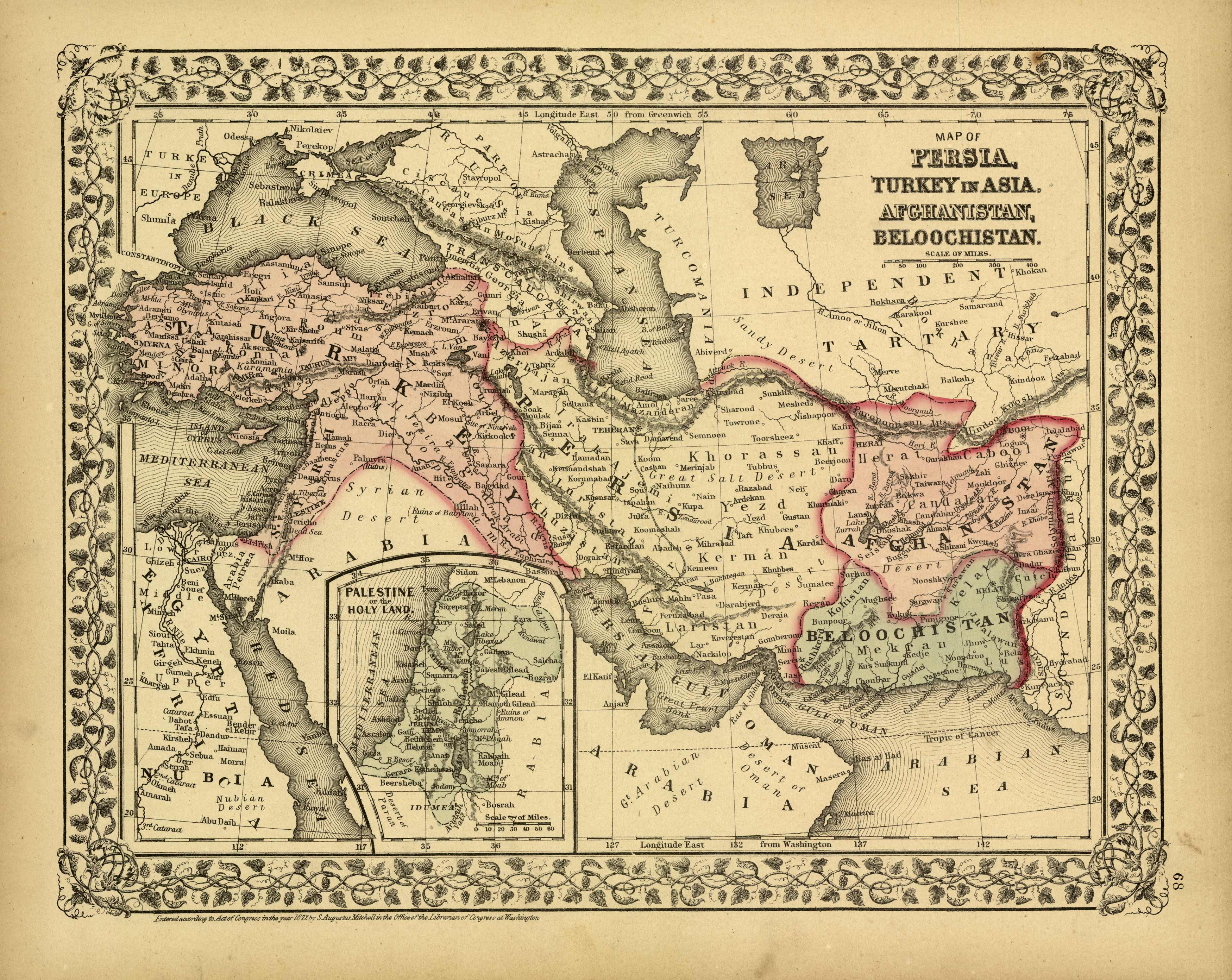 Map of Persia, Turkey in Asia Afghanistn, Beloochistan - Art Source ...