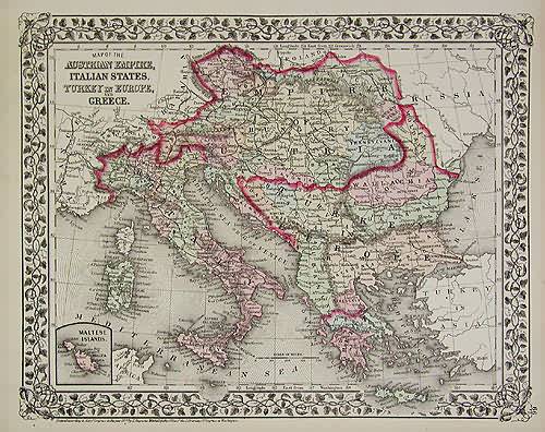 Map of the Austrian Empire, Italian States, Turkey in Europe and Greece ...
