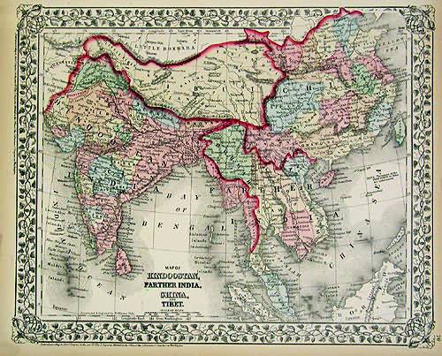 Map of Hindoostan, Farther India, China and Tibet - Art Source ...