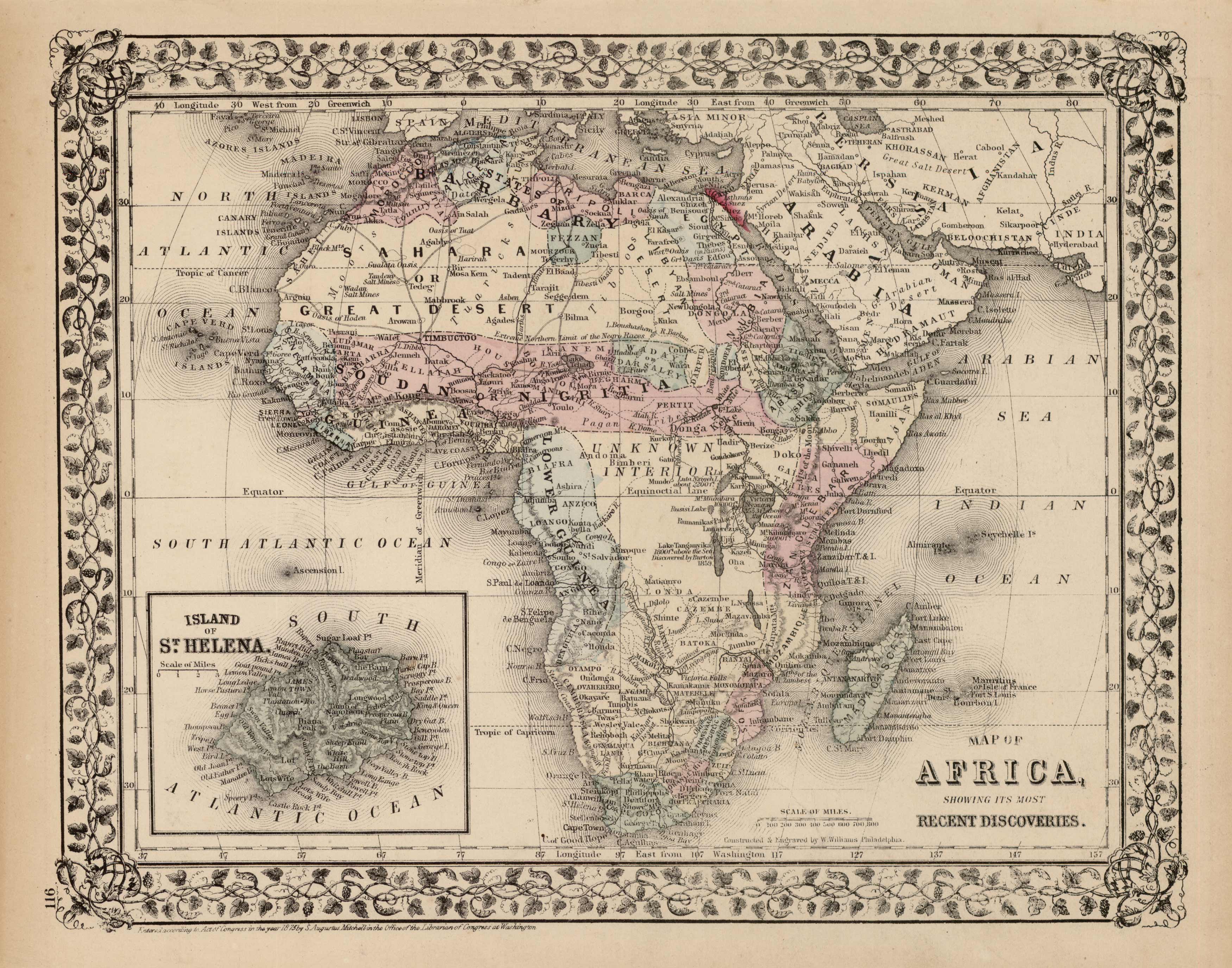Map of Africa Showing its Most Recent Discoveries, with Inset of St ...