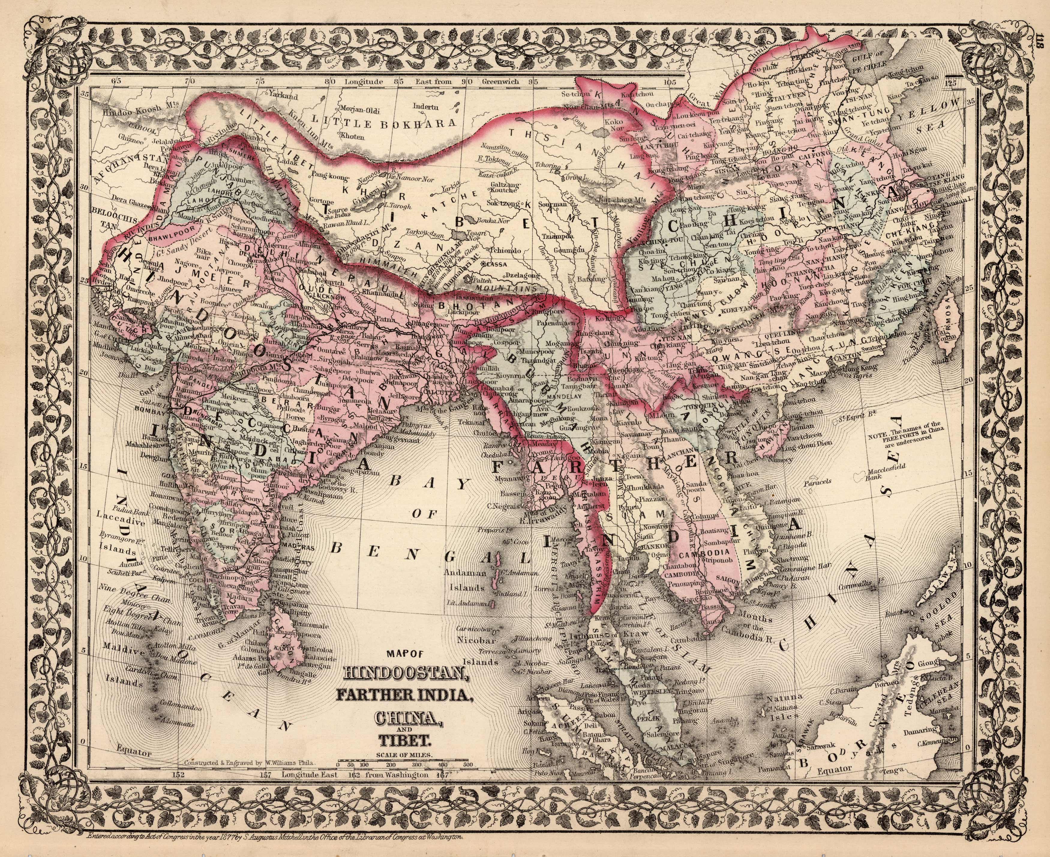 A New Map of Hindoostan, Farther India, China, and Tibet - Art Source ...