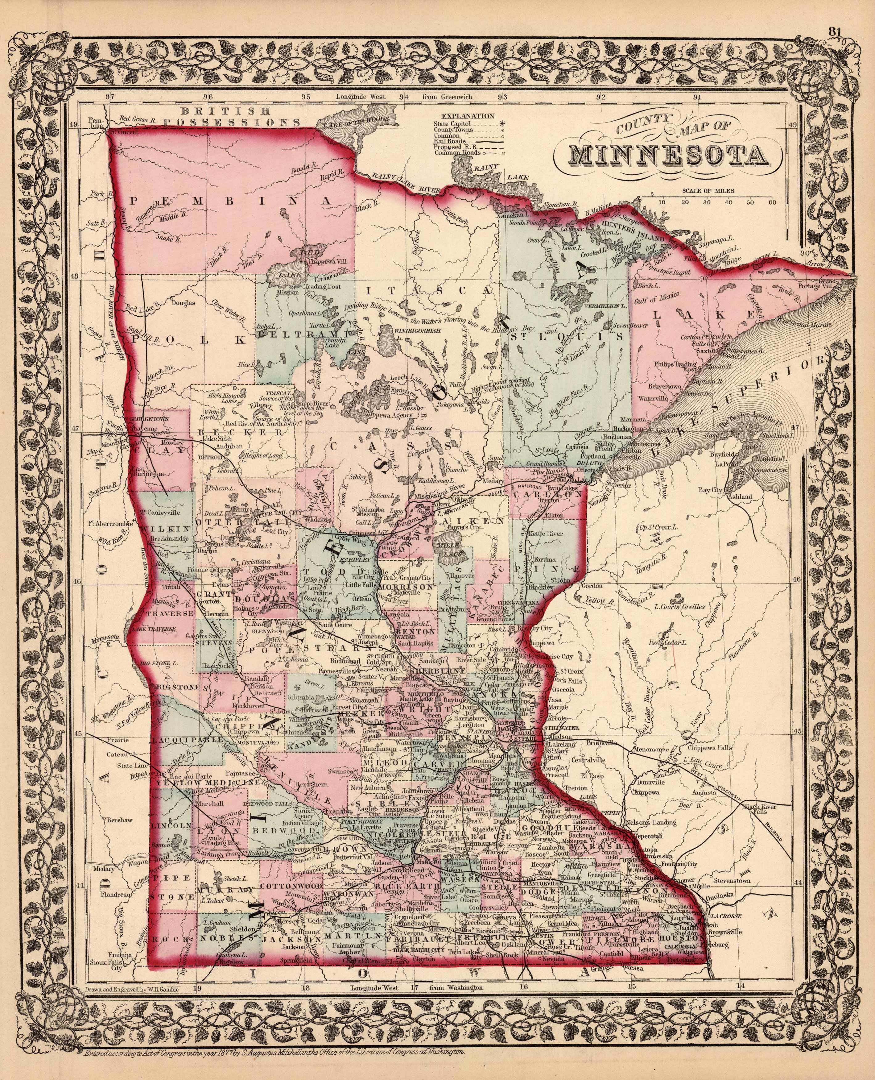 County map of Minnesota - Art Source International
