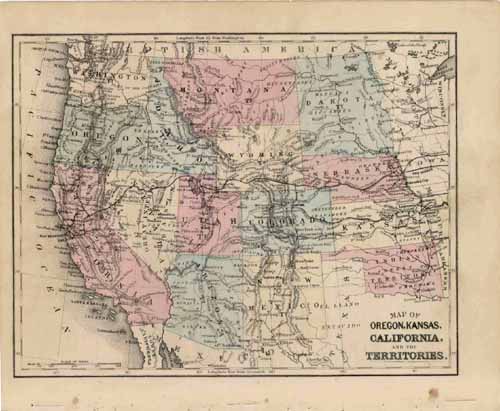 Map of Oregon Kansas California and the Territories - Art Source ...