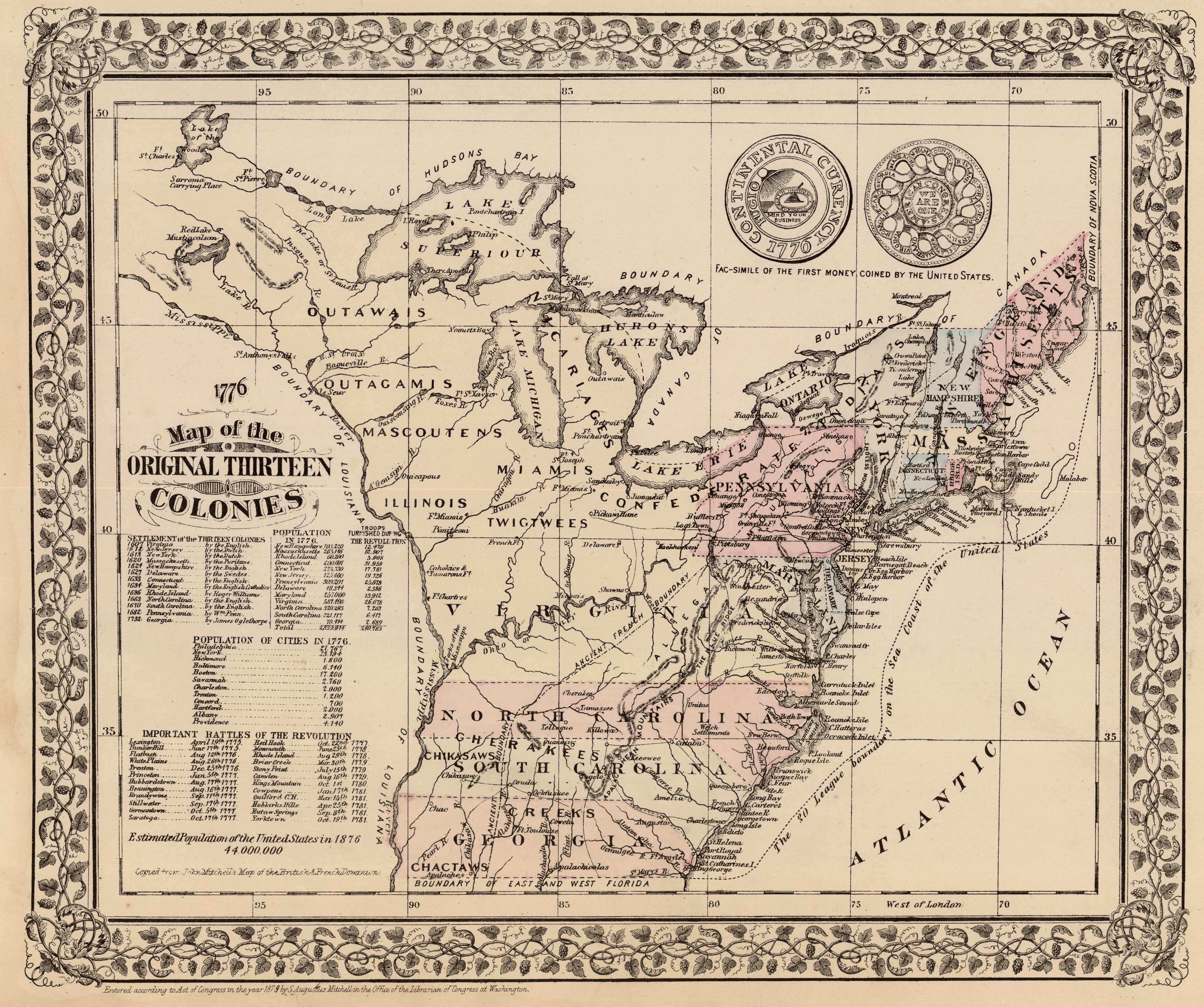 Map of the Original Thirteen Colonies - Art Source International