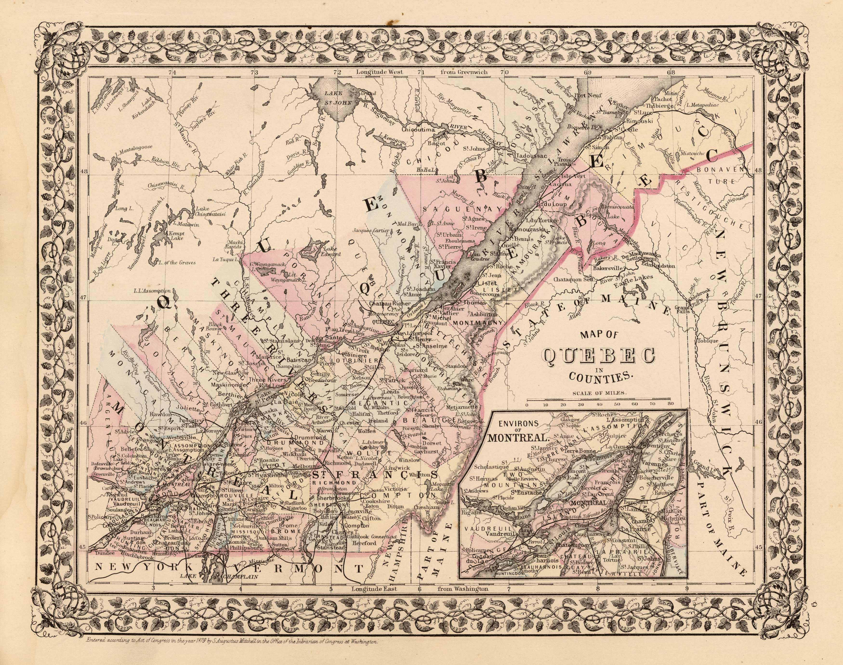 Map of Quebec in Counties; Environs of Montreal - Art Source International